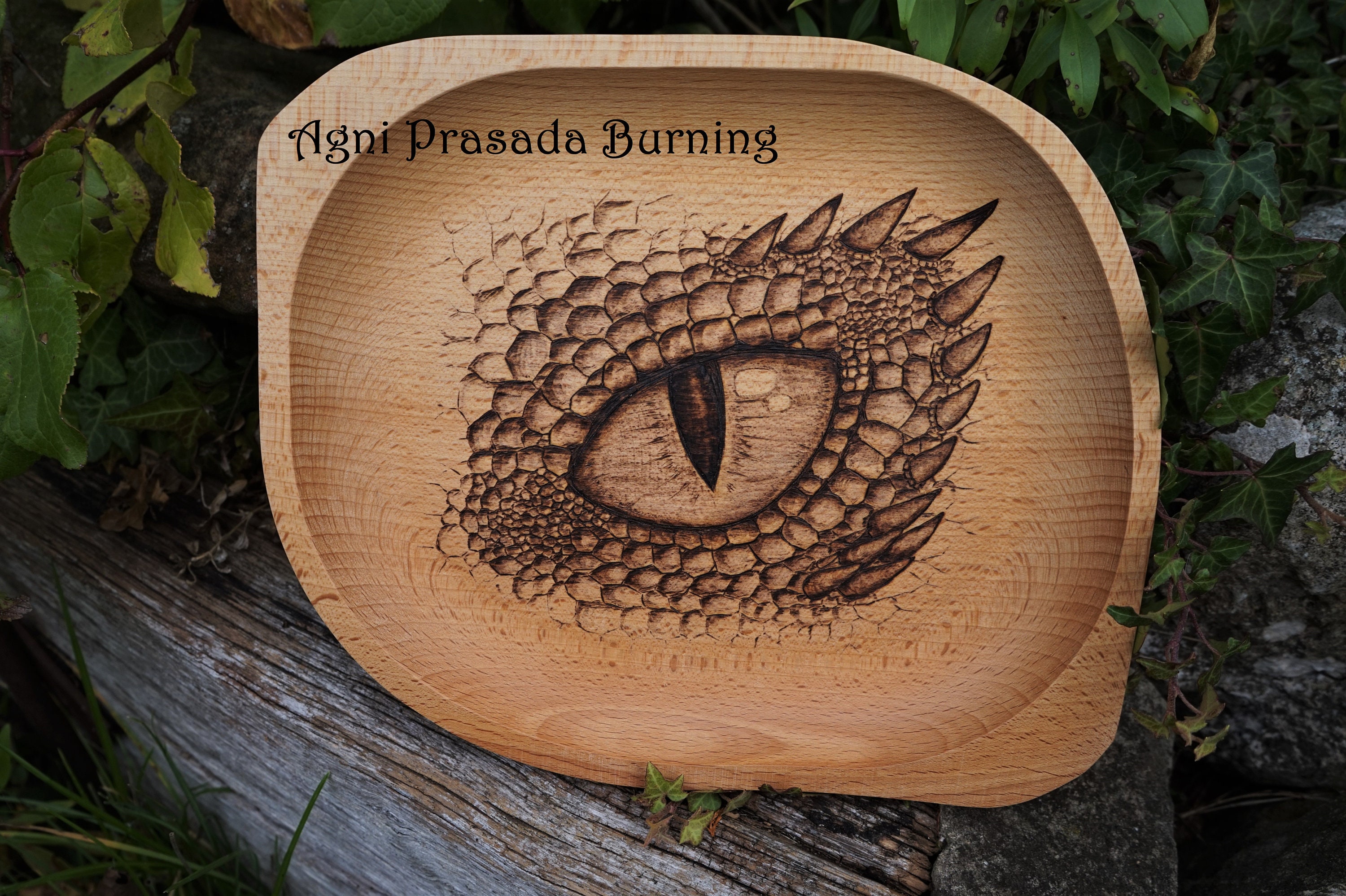 Dragons eye witches bowl pyrography wooden dish with dragon | Etsy