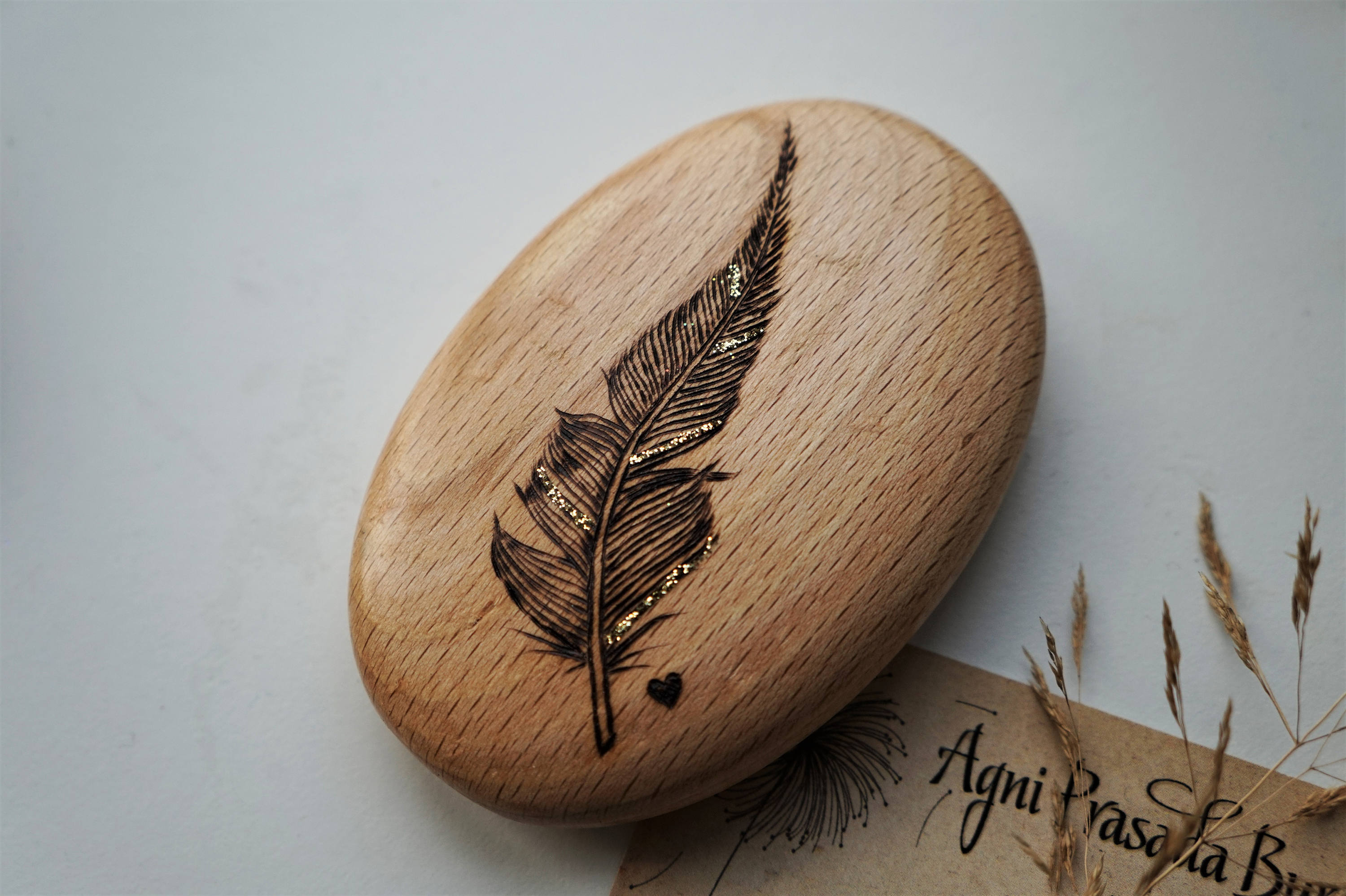 Memorial Glitter Feather Keepsake Wooden Pebble With Freehand - Etsy UK