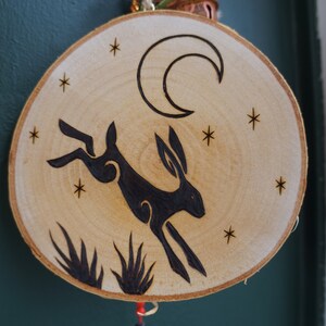 Leaping Celtic Hare Wood Slice Pyrography, Original Art for a Wiccan ...
