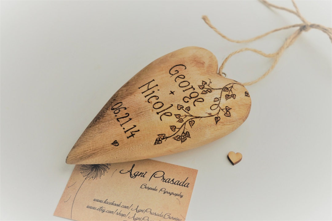 Personalised Wedding Gift, Pyrography on Wooden Heart - Etsy UK