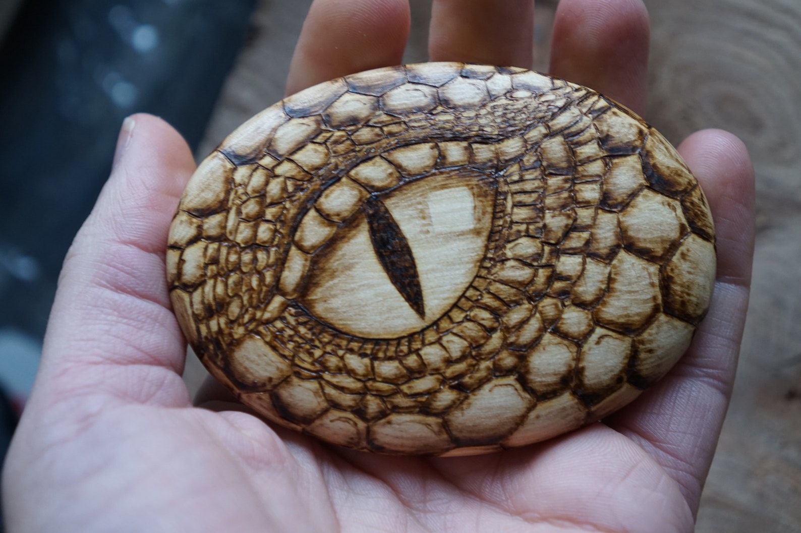 Dragon Eye Reptile Art Wooden Pyrography Pebble Witches - Etsy UK
