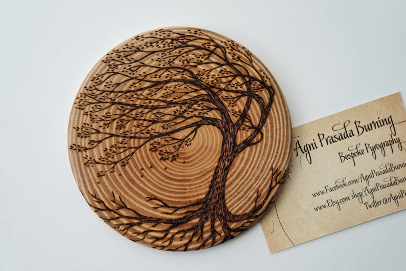 Pyrography Natural Tree Art, Handmade Wall Hanging Decoration or Altar ...
