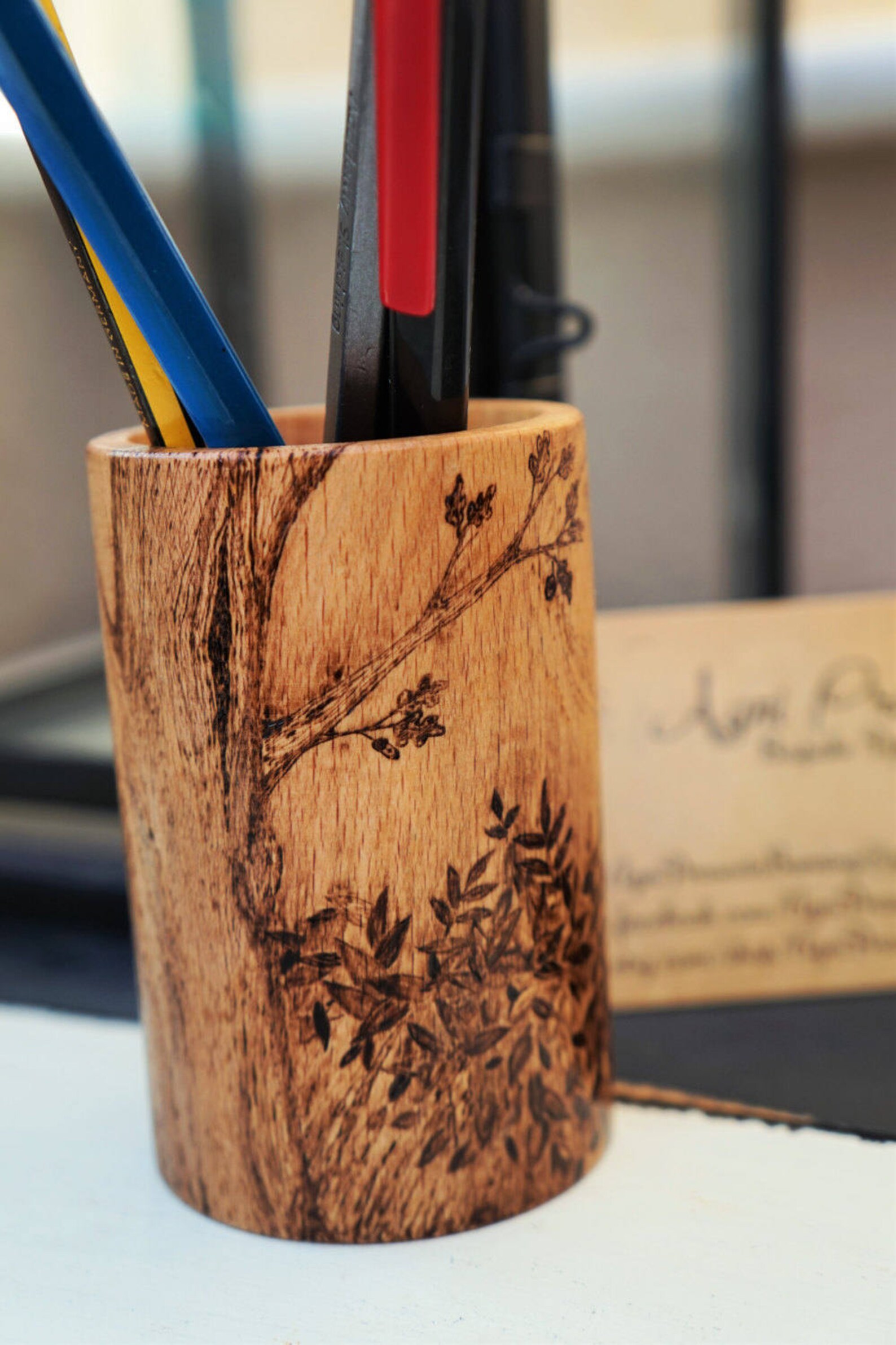 Wooden Desk Tidy woodland themed desk tidy decoration for | Etsy