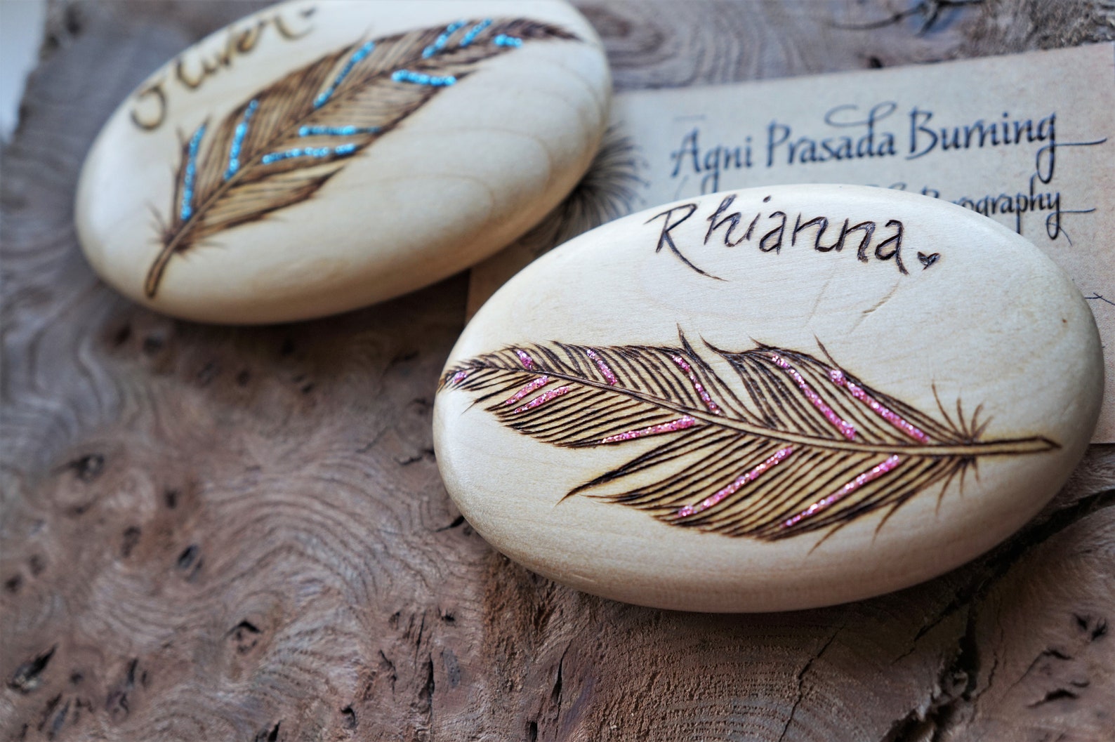 Wooden Pyrography Feather Pebble Memorial Gift Wedding Gift - Etsy UK