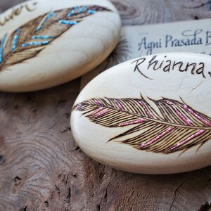 Wooden Pyrography Feather Pebble, Memorial Gift, Wedding Gift - Etsy UK