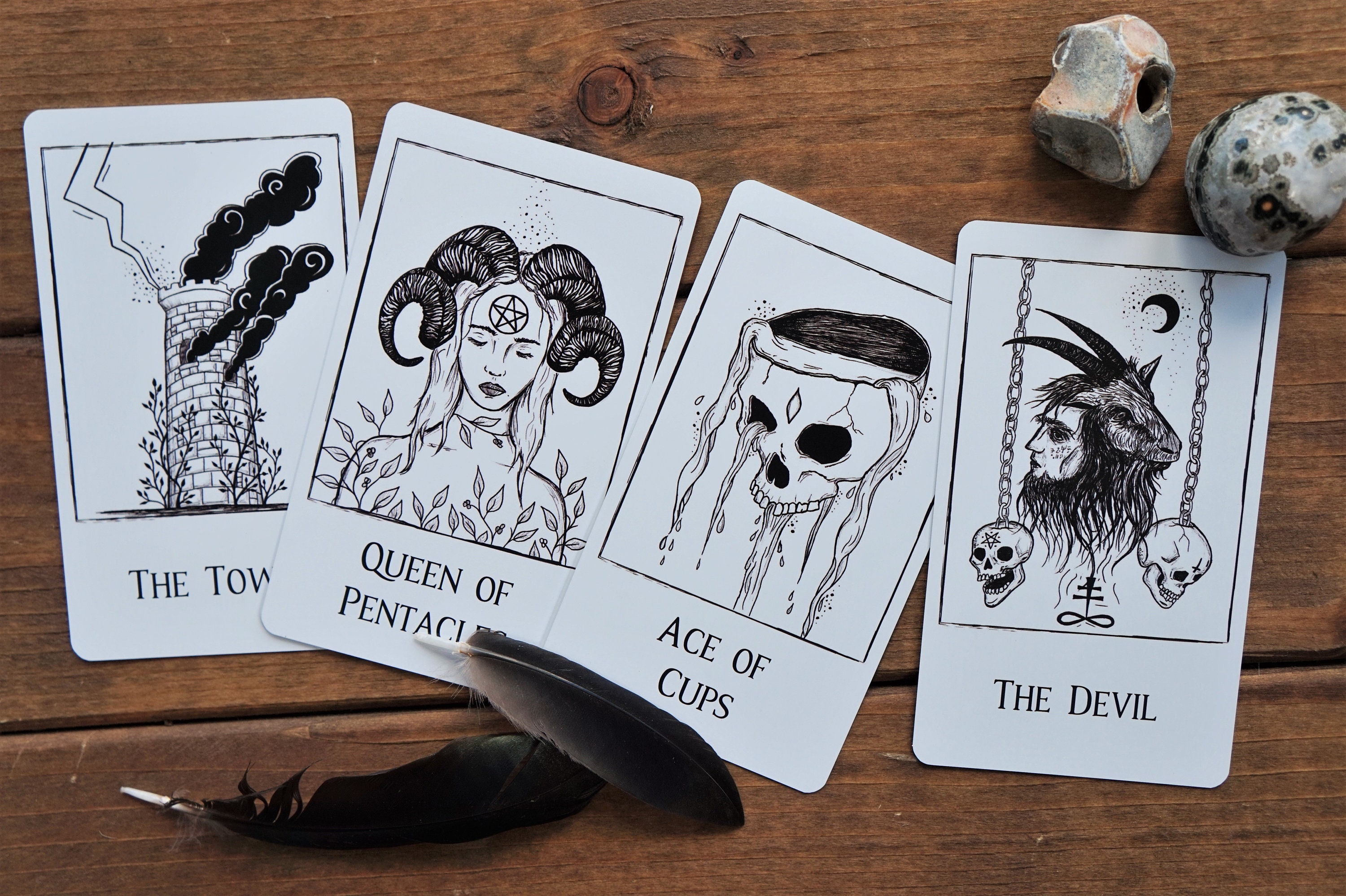 Macabre Art tarot Deck Black Line Tarot full deck | Etsy