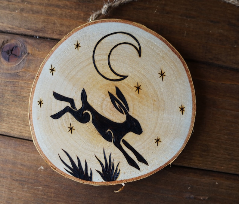 Leaping Celtic Hare Wood Slice Pyrography Original Art for a - Etsy