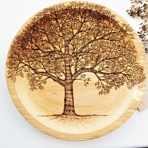 Tree of Life Wooden Bowl, Freehand Pyrography Art on Solid Wooden Dish ...