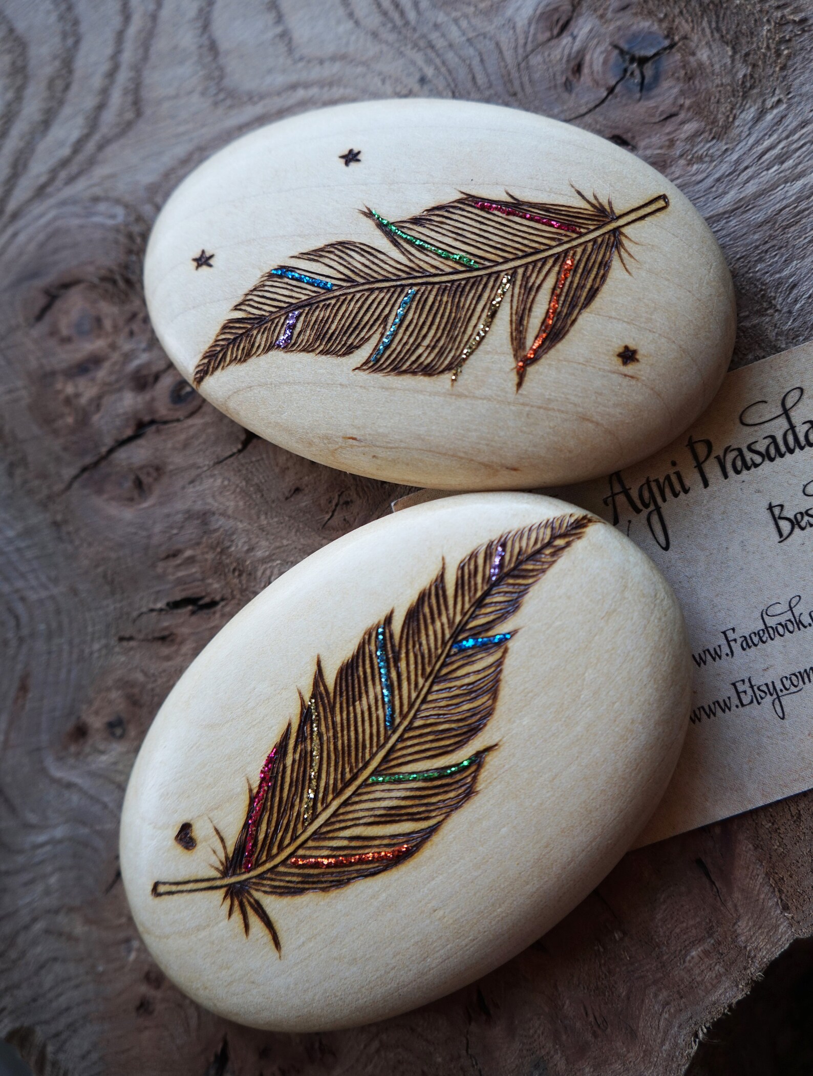 Wooden Pyrography Feather Pebble Memorial Gift Wedding Gift - Etsy UK
