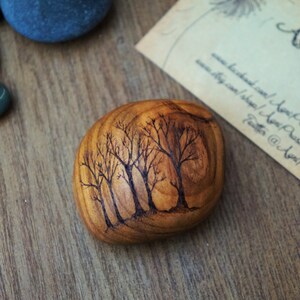 Pyrography Decorated Tree Pebble, Solid Wood Hand Carved Original Art ...
