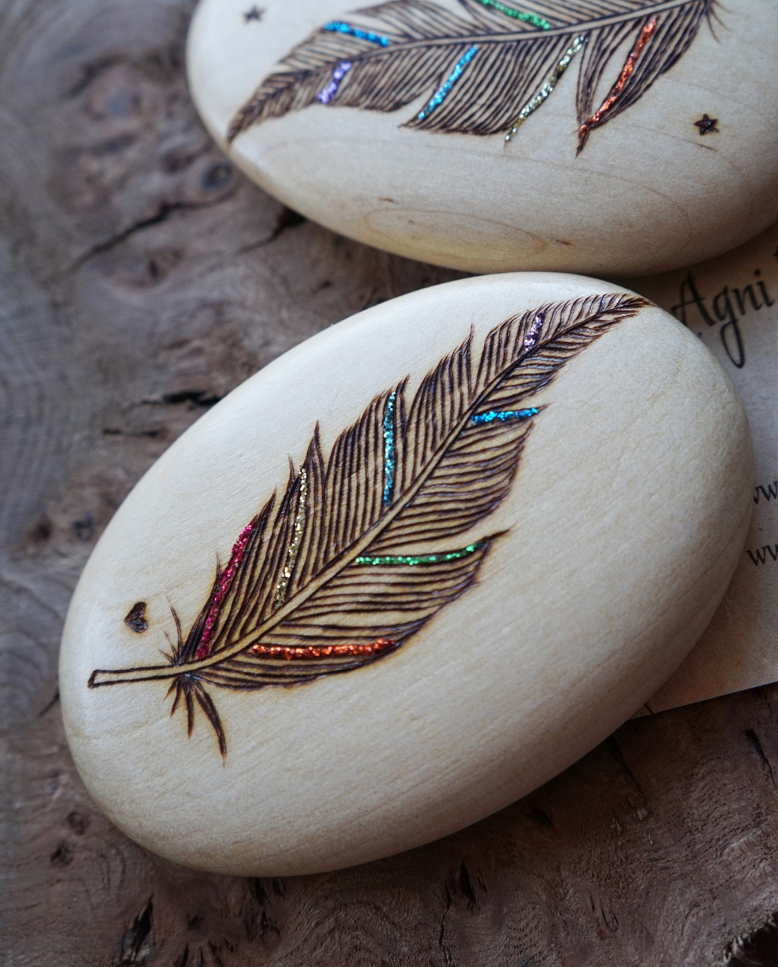 Wooden Pyrography Feather Pebble Memorial Gift Wedding Gift - Etsy UK