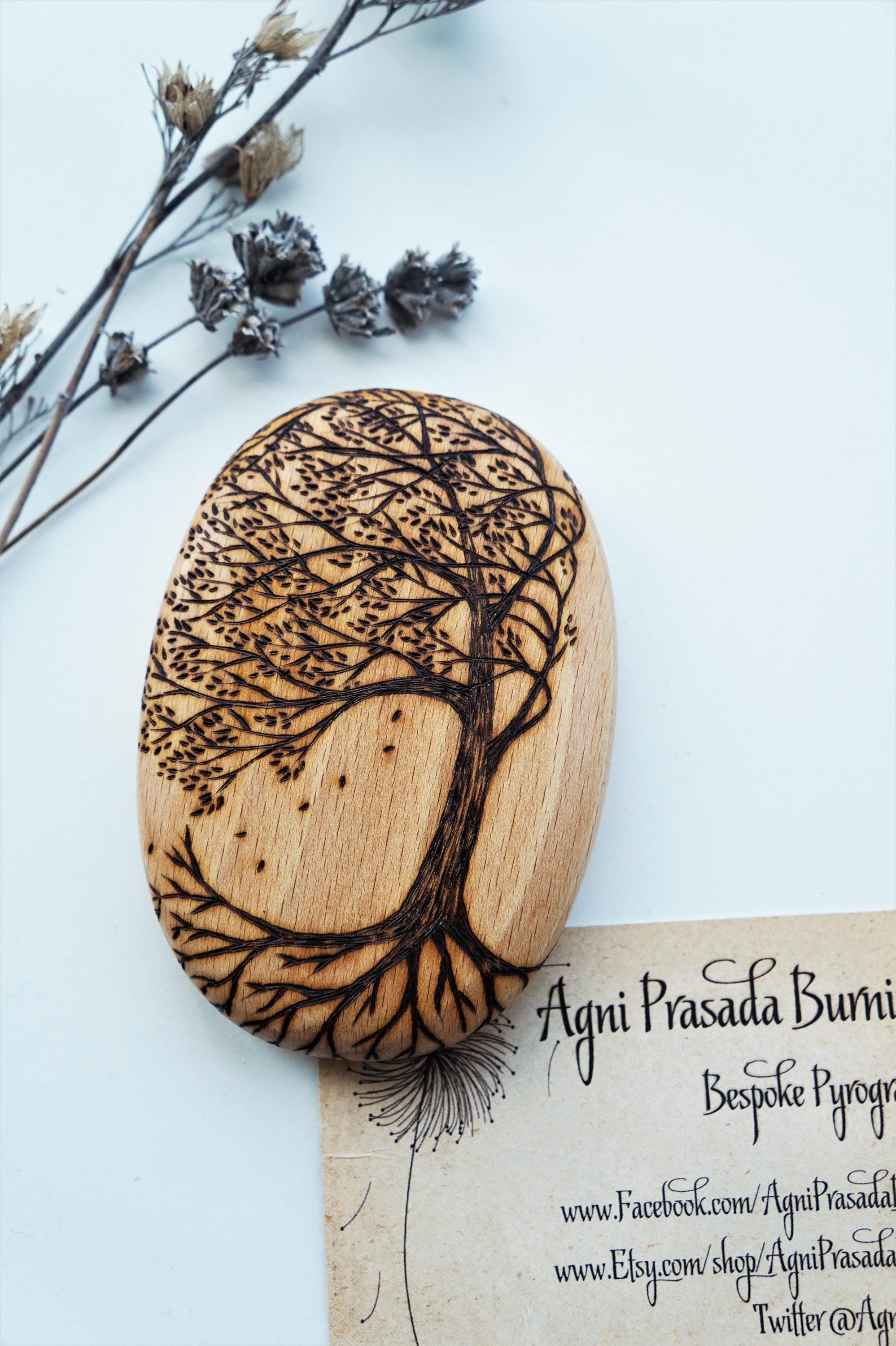 Solid Wooden Pebble With Pyrography Tree Design. Hand Burned - Etsy UK