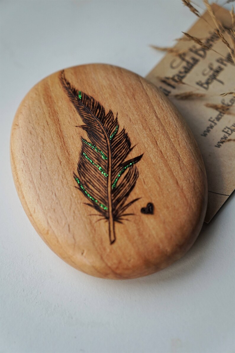 Wooden Pyrography Feather Pebble Memorial Gift Wedding Gift - Etsy UK