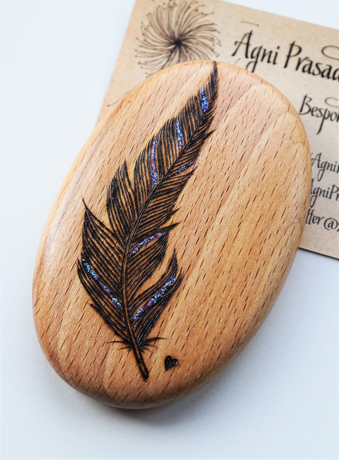 Wooden Pyrography Feather Pebble, Memorial Gift, Wedding Gift - Etsy UK