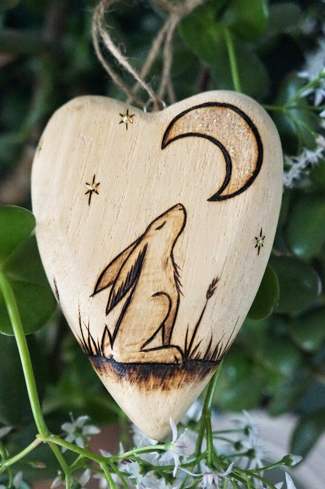 Moon Gazing Hare Pyrography Wooden Heart, Personalised Gift - Etsy
