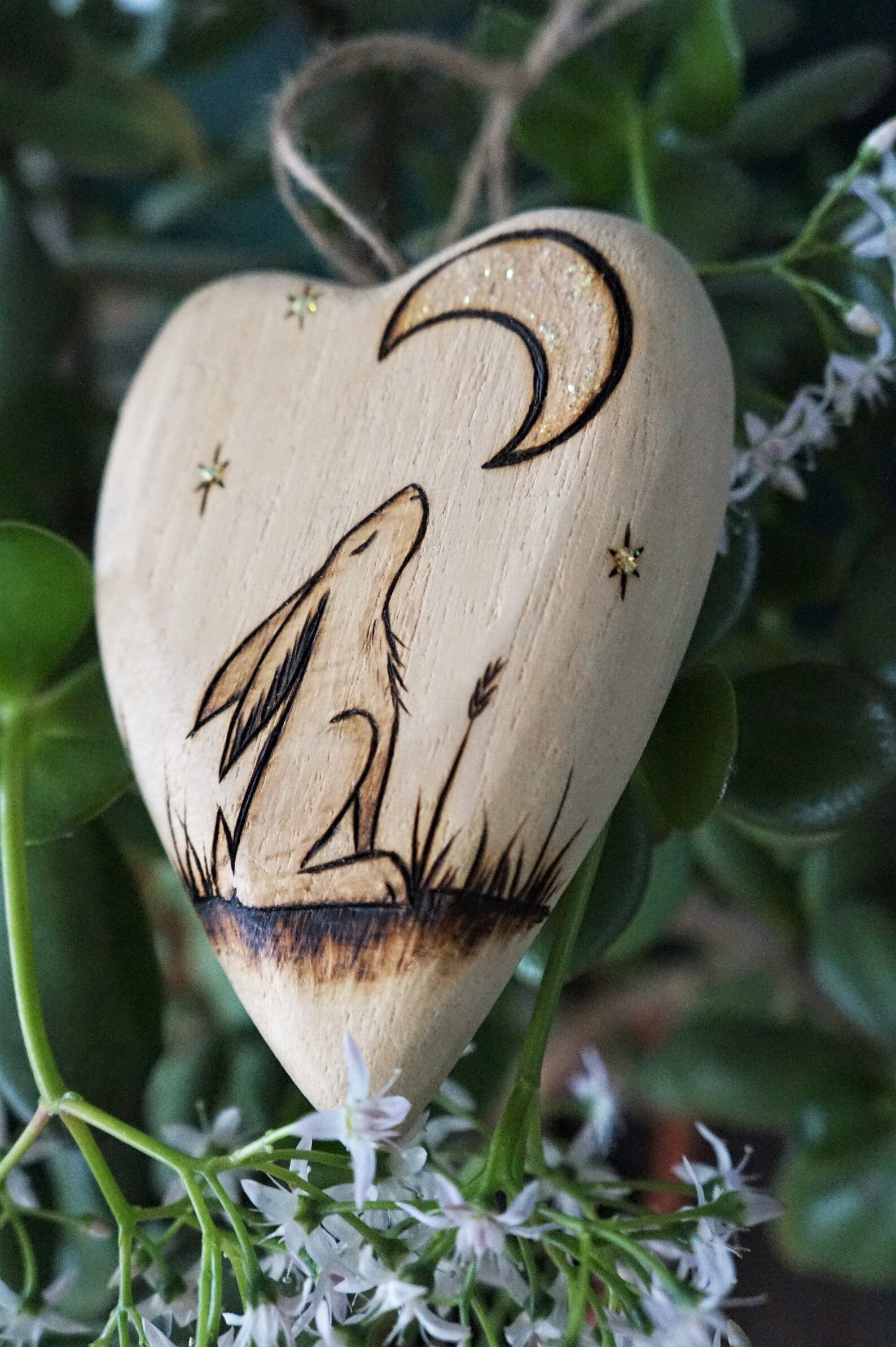 Moon Gazing Hare Pyrography Wooden Heart Personalised Gift - Etsy