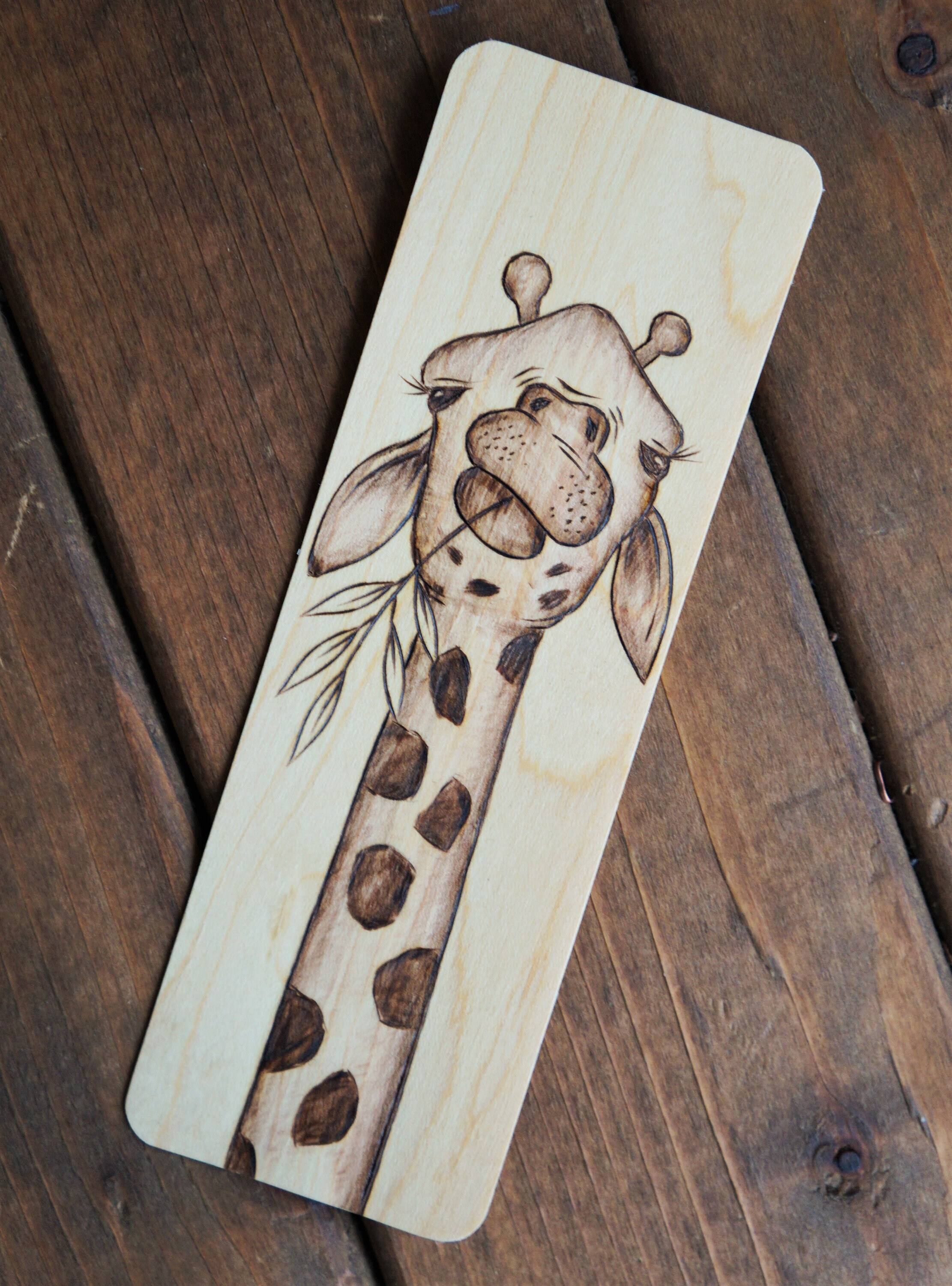 Wooden Giraffe Bookmark Hand Burned Pyrography Design on Wood | Etsy