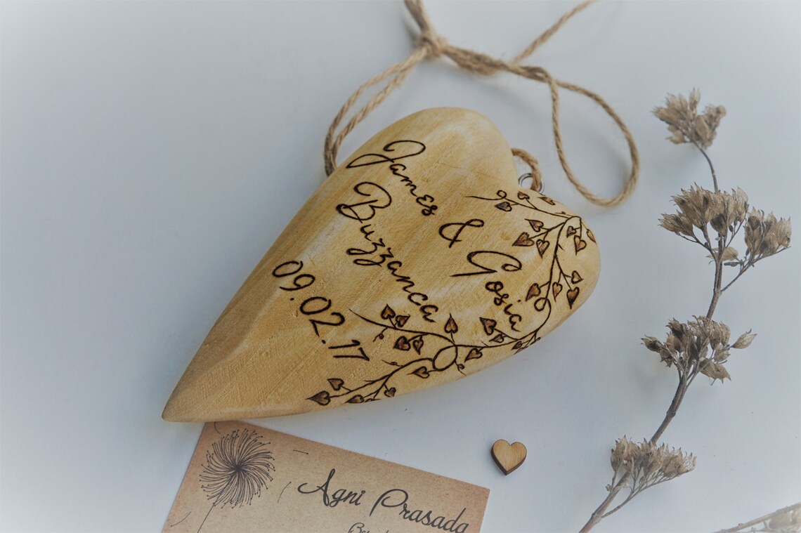 Personalised Wedding Gift Pyrography on Wooden Heart - Etsy UK