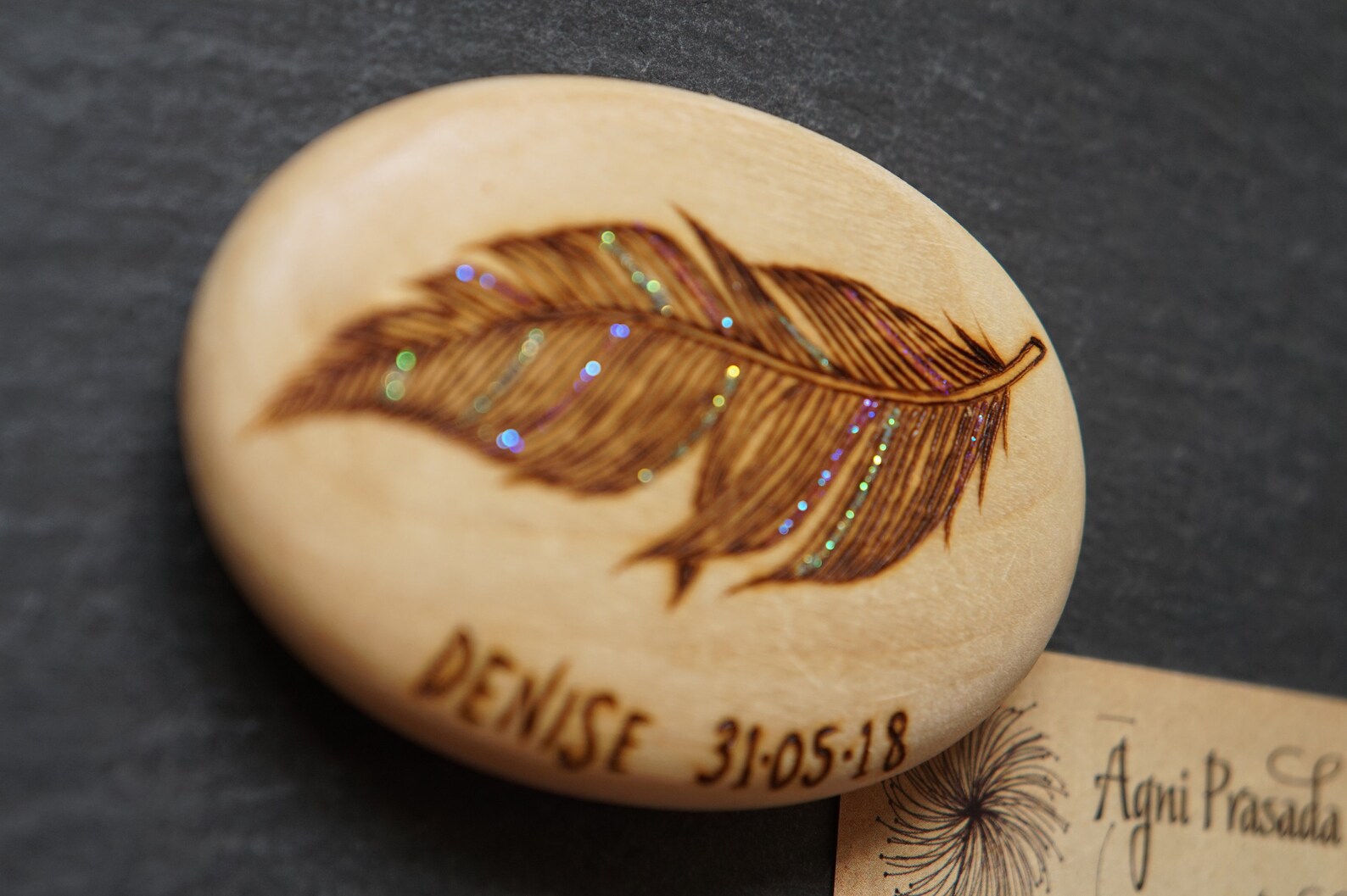 Wooden Pyrography Feather Pebble Memorial Gift Wedding Gift - Etsy UK
