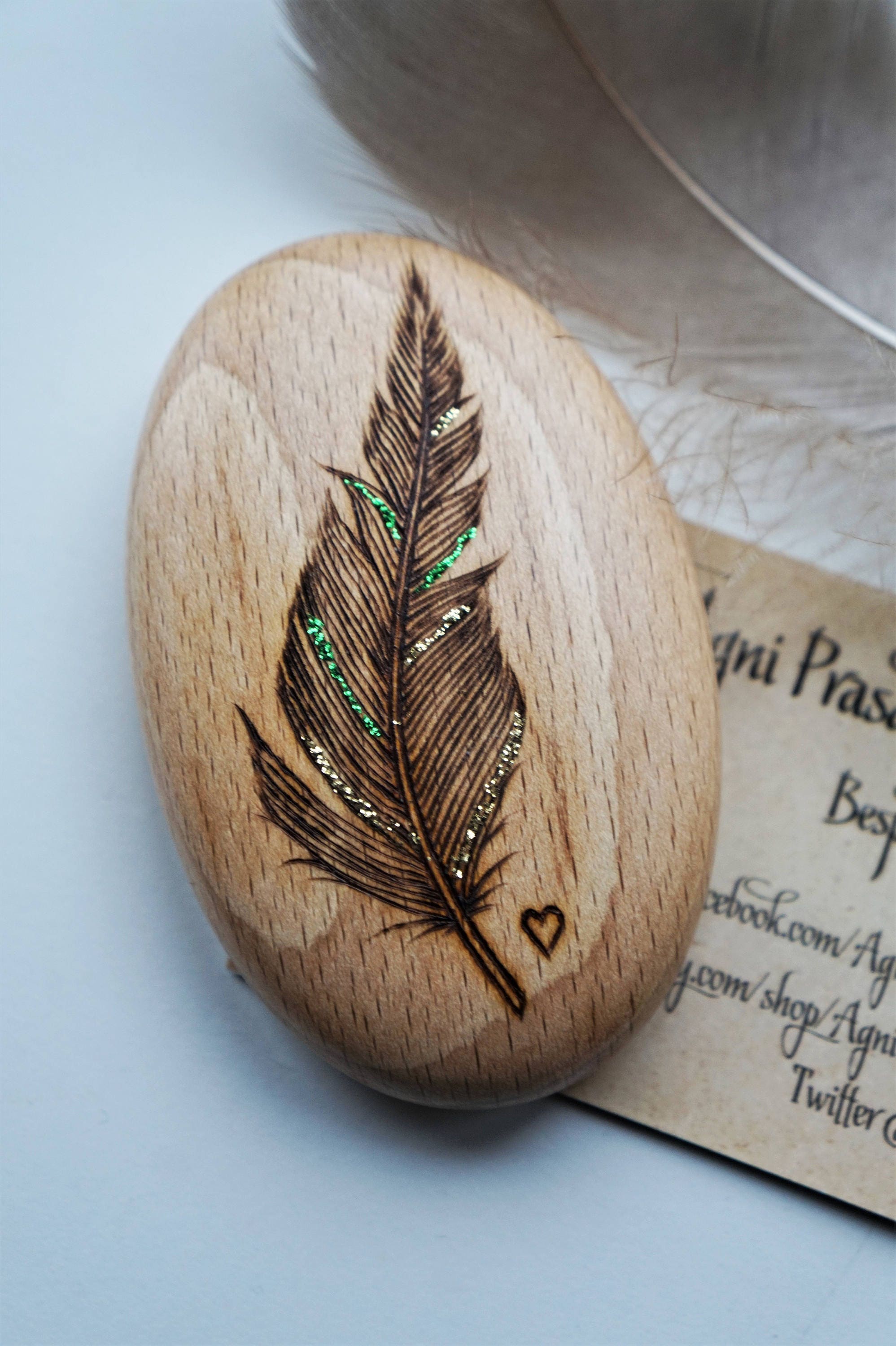 Memorial Glitter Feather Keepsake Wooden Pebble With Freehand - Etsy UK