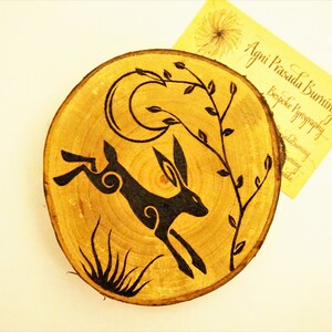 Leaping Celtic Hare Wood Slice Pyrography, Original Art for a Wiccan ...