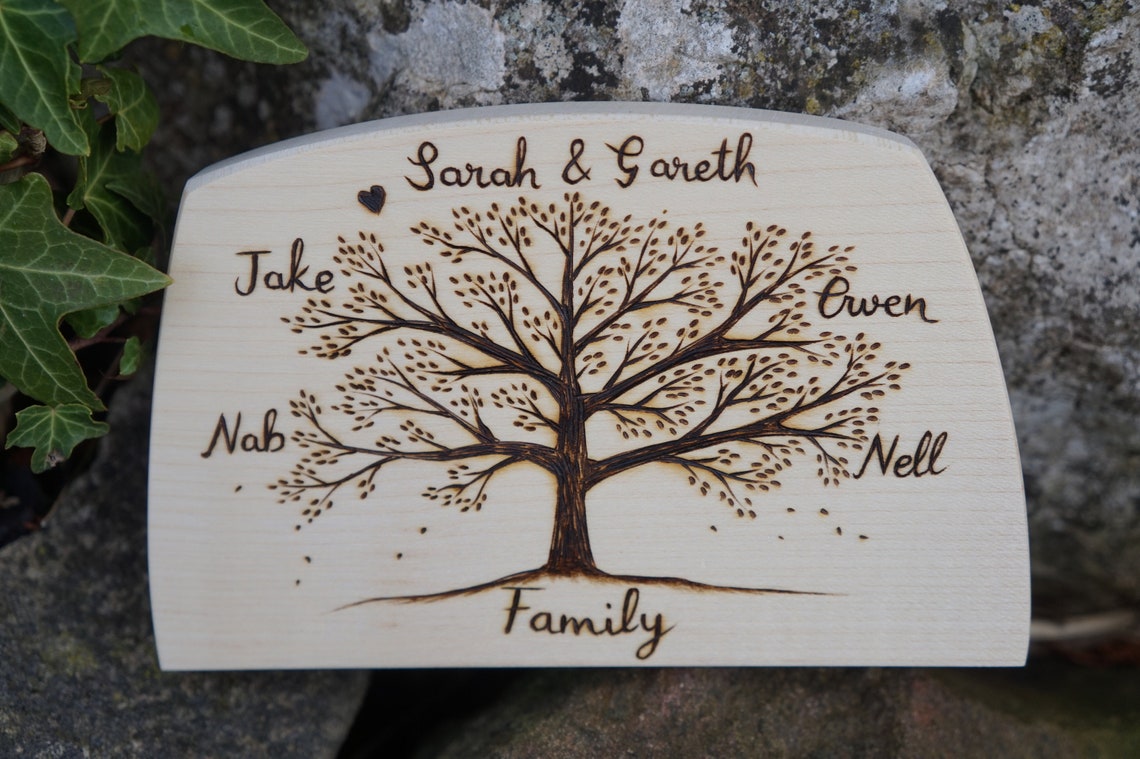 Family Tree Pyrography Art. Ancestral Gift for New Arrivals - Etsy