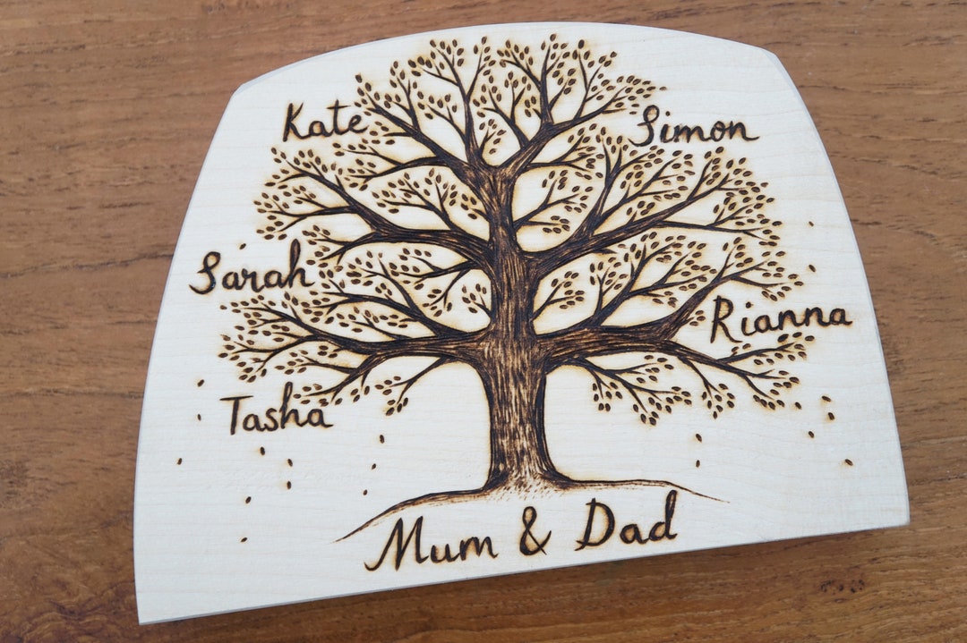 Family Tree Pyrography Art. Ancestral Gift for New Arrivals, Fur Babies ...