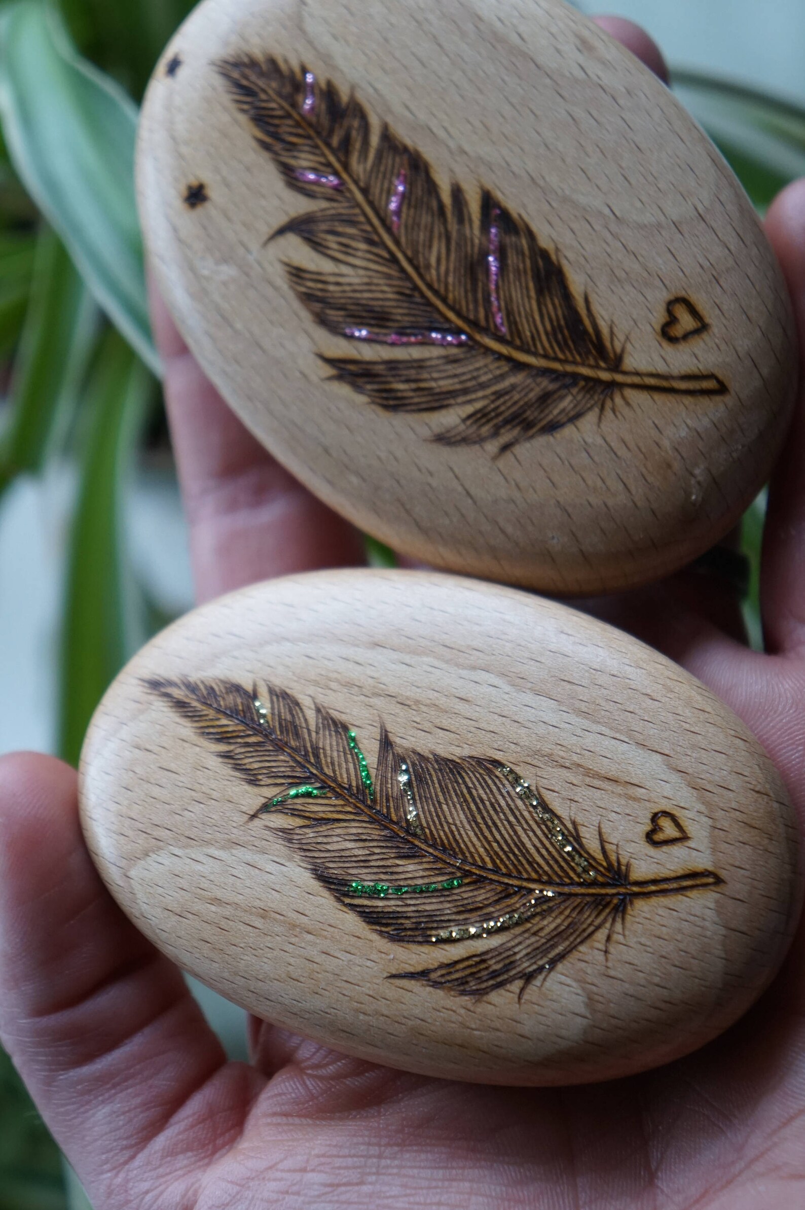 Wooden Pyrography Feather Pebble Memorial Gift Wedding Gift - Etsy UK