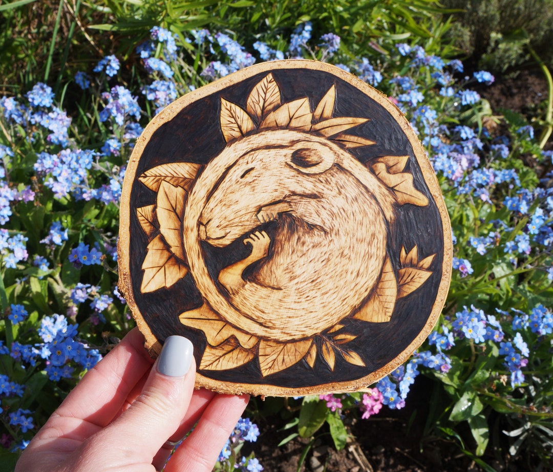 Sleeping Mouse Art, Autumn Aesthetic Pyrography Art on Large Wood Slice ...