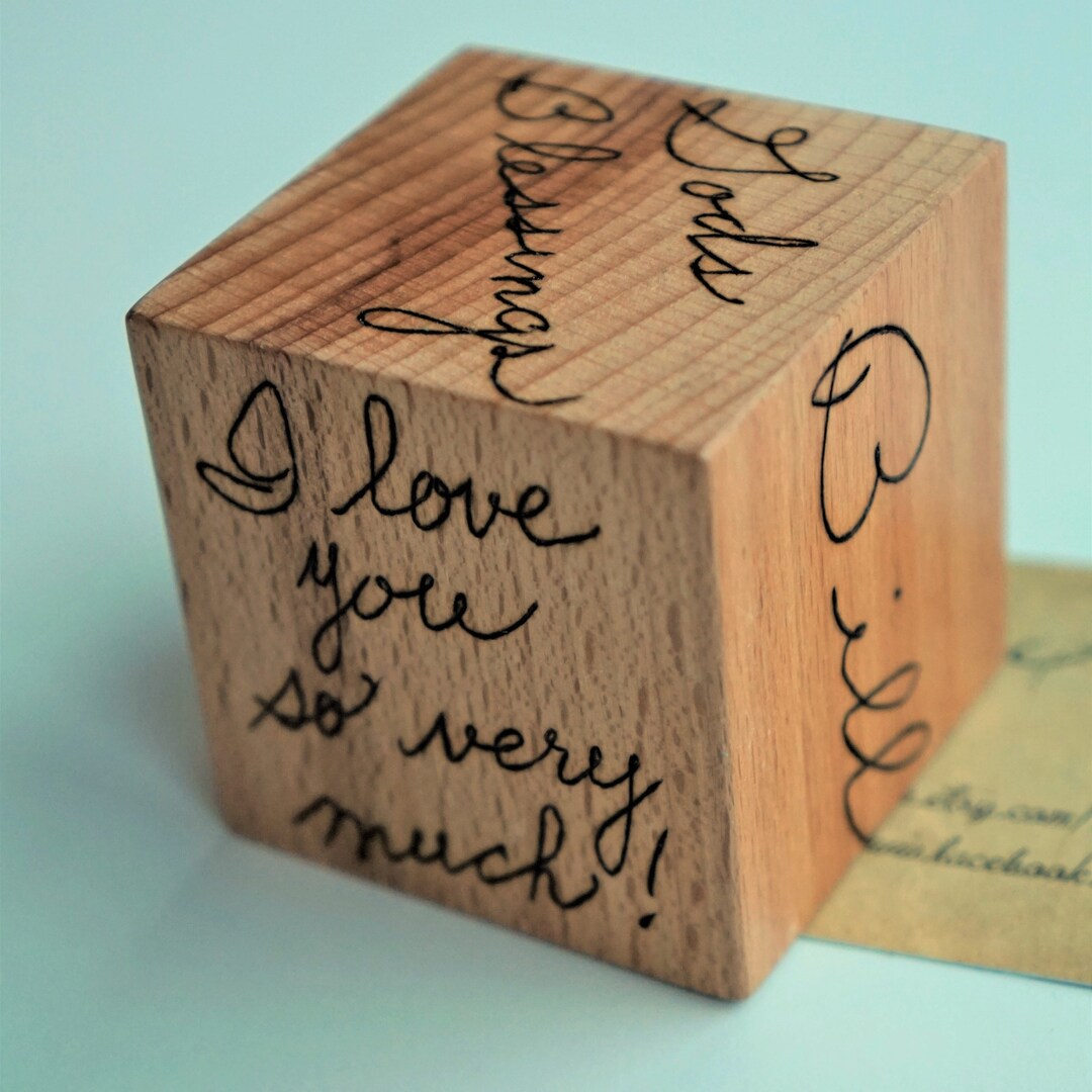 Custom Handwriting Keepsake Memorial Cube, Pyrography Wooden Cube With ...