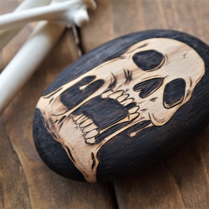 Gothic Skull Home Decor, Handmade Pyrography Wooden Pebble - Etsy