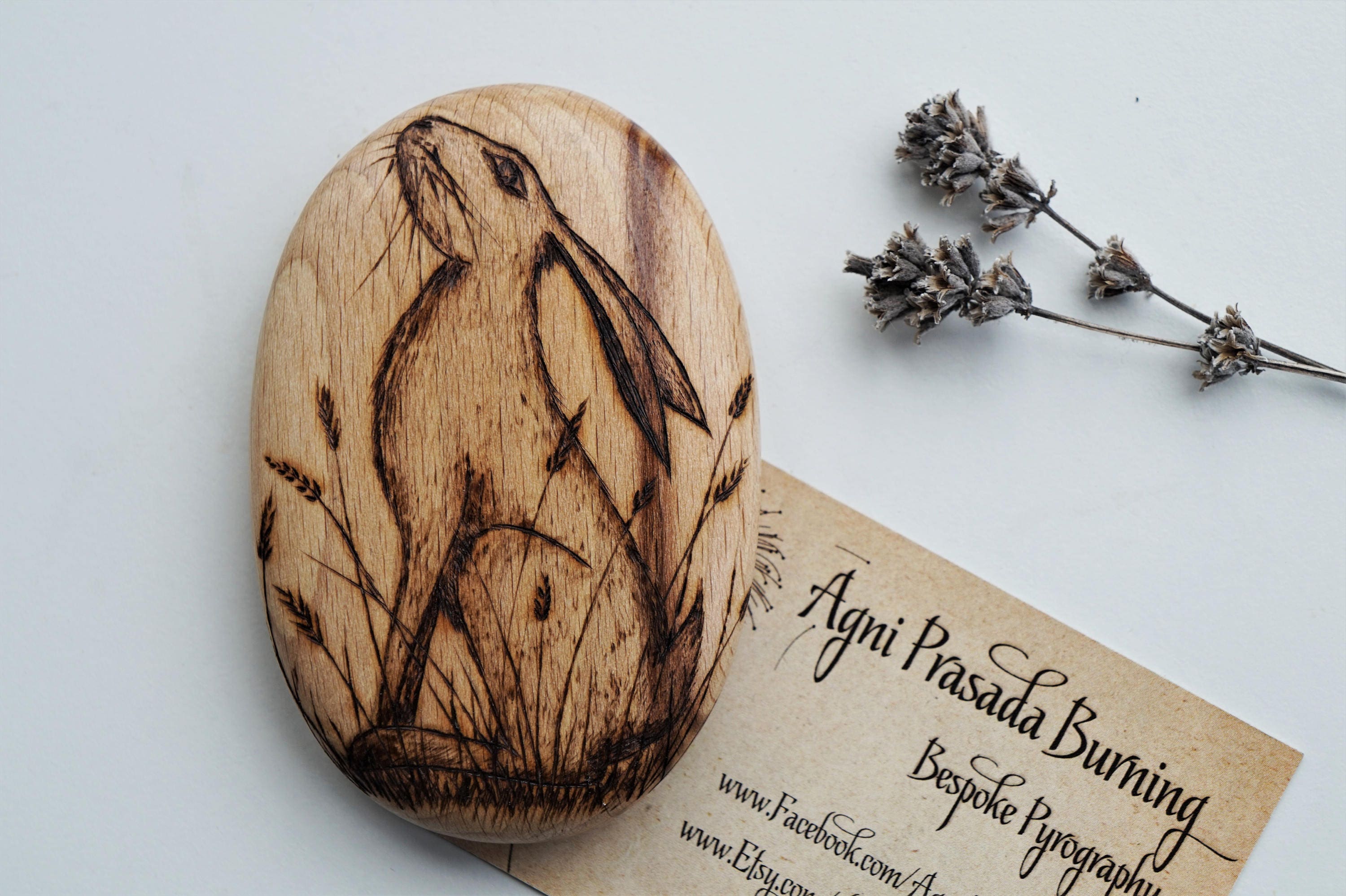 Spirit Animal Hare Pyrography, Celtic Norse Hare on Solid Wood Pebble ...