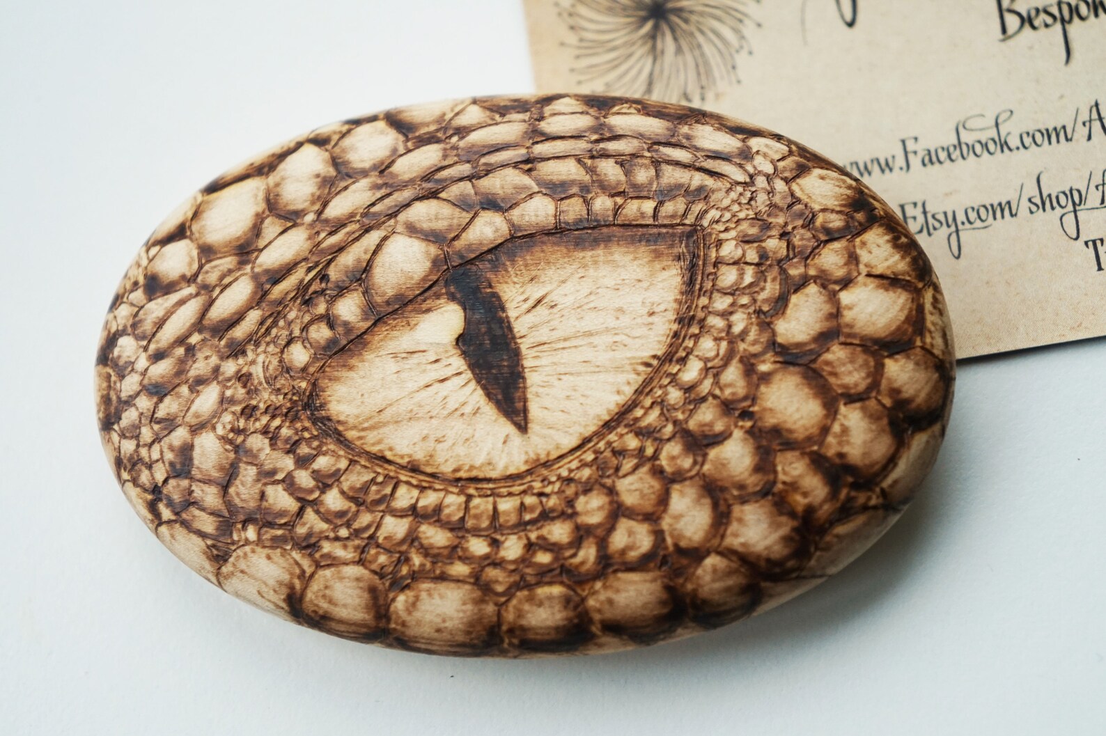 Dragon Eye Reptile Art Wooden Pyrography Pebble Witches - Etsy