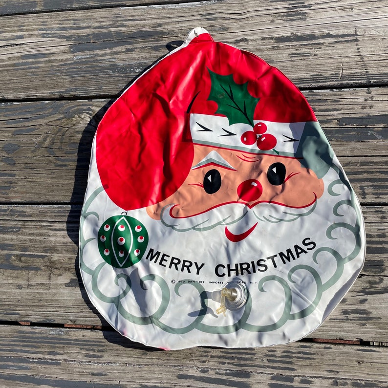 Vintage 1970s 15" Inflatable Christmas Smiling Santa Face MCM Dan Dee ...