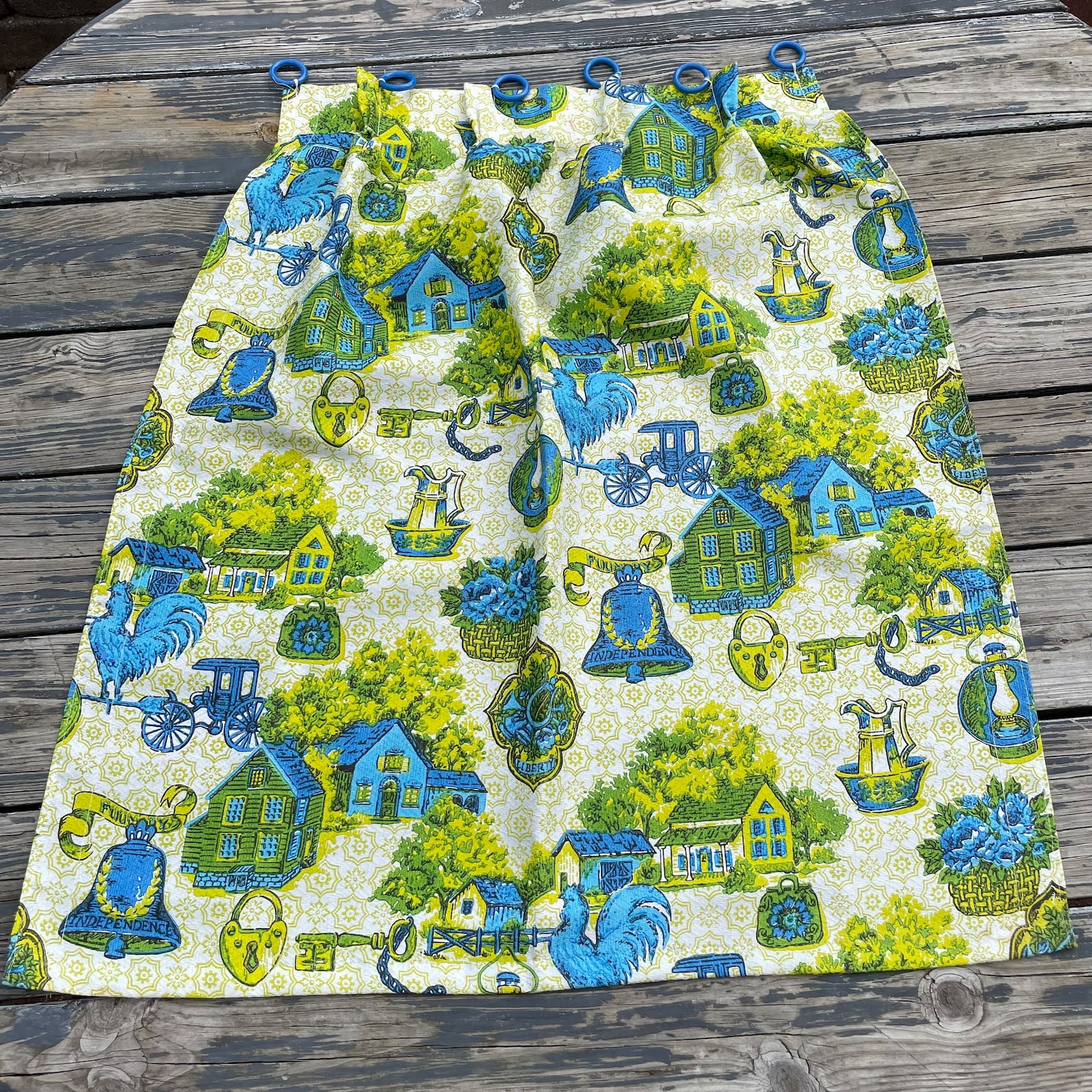 Vintage 50s 60s MCM Drapes Curtains Fiberglass Blue Green Country Theme ...