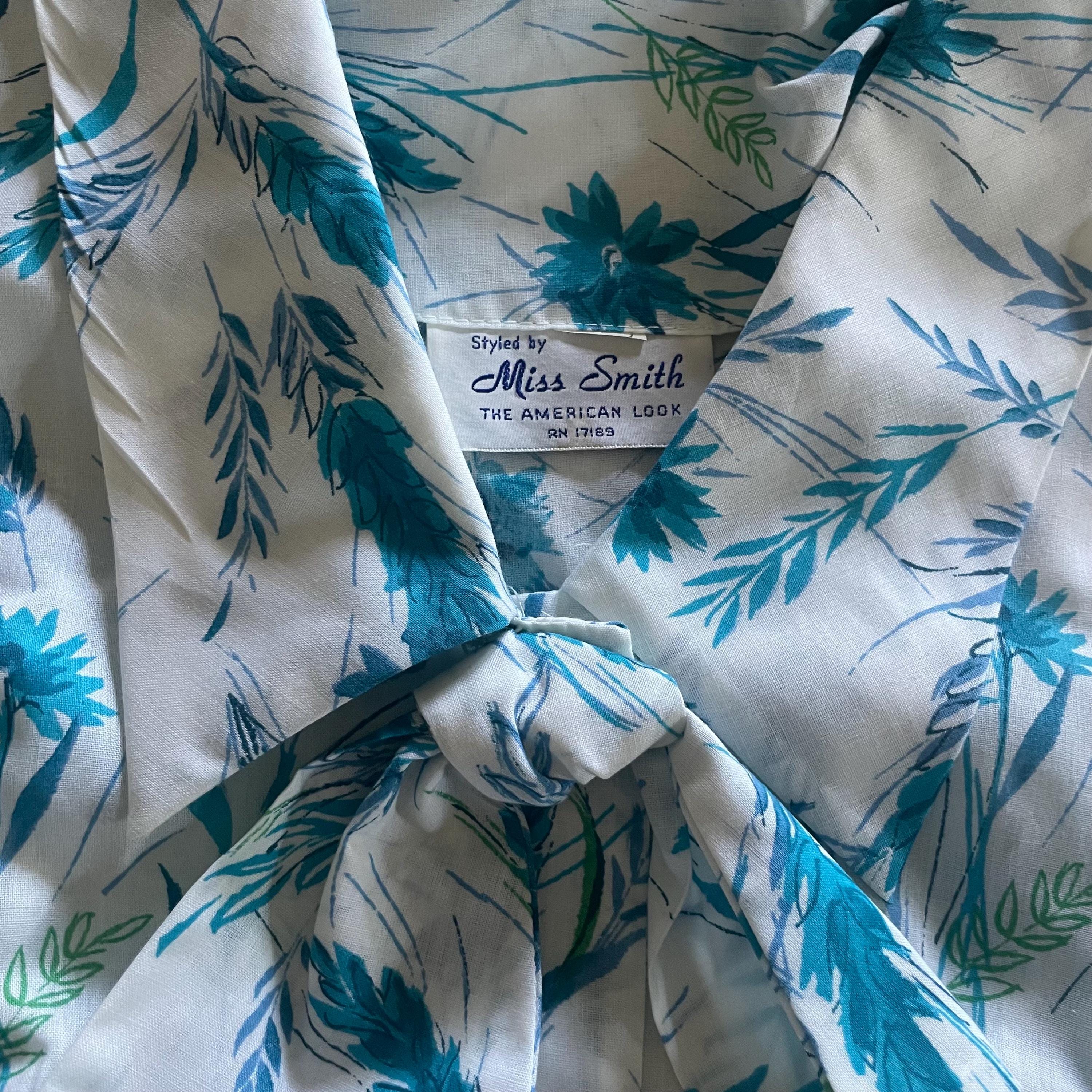 Vintage Deadstock 1950s Miss Smith Day Dress Blue White Floral Womens ...