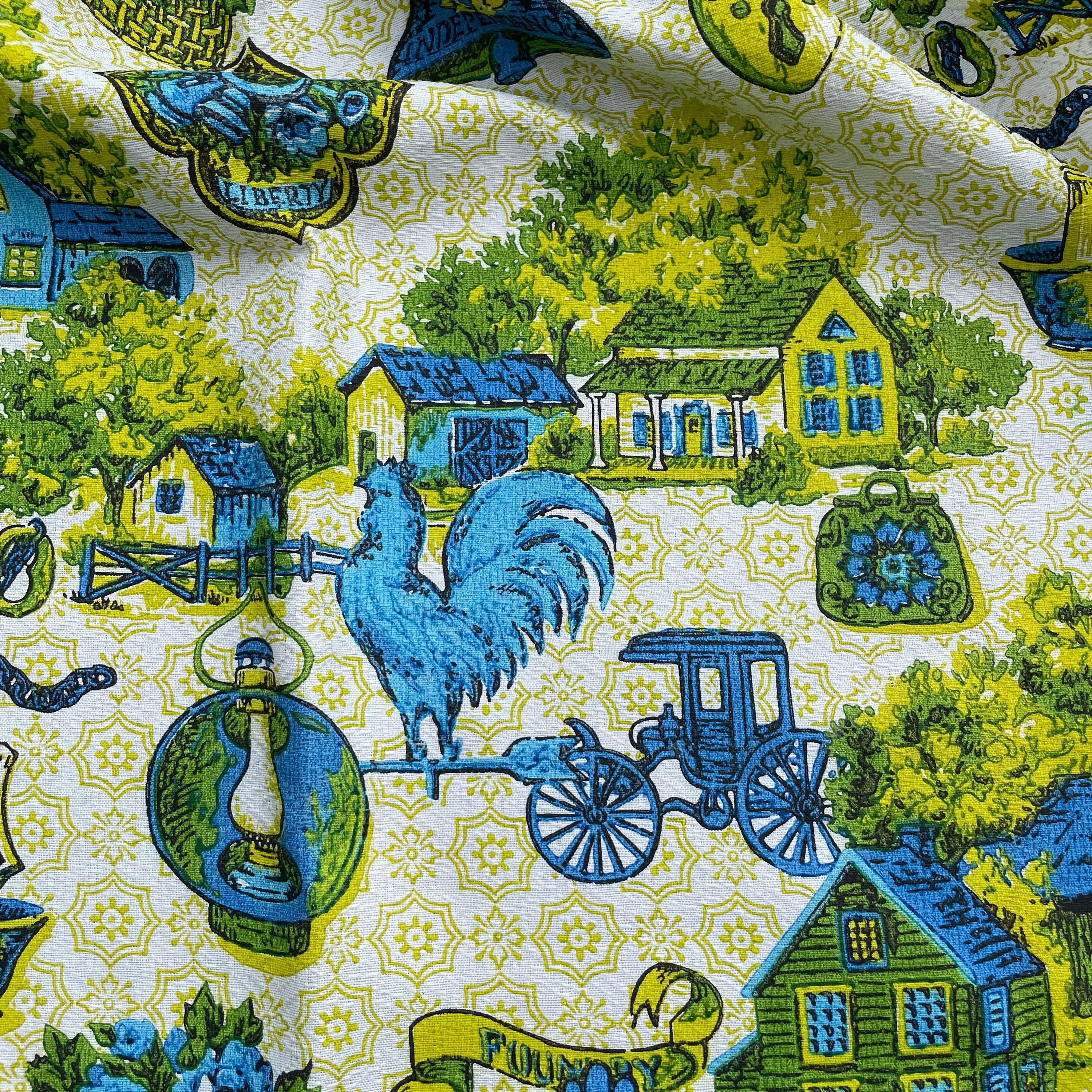 Vintage 50s 60s MCM Drapes Curtains Fiberglass Blue Green Country Theme ...