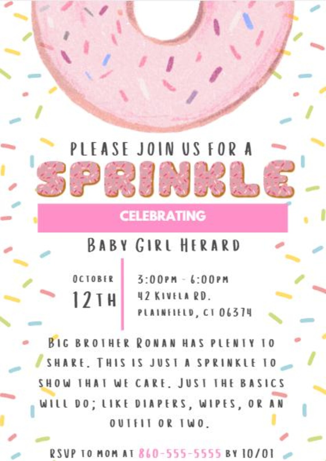 Sprinkle Baby Shower Invitation and Cards - Pink Customizable Digital ...