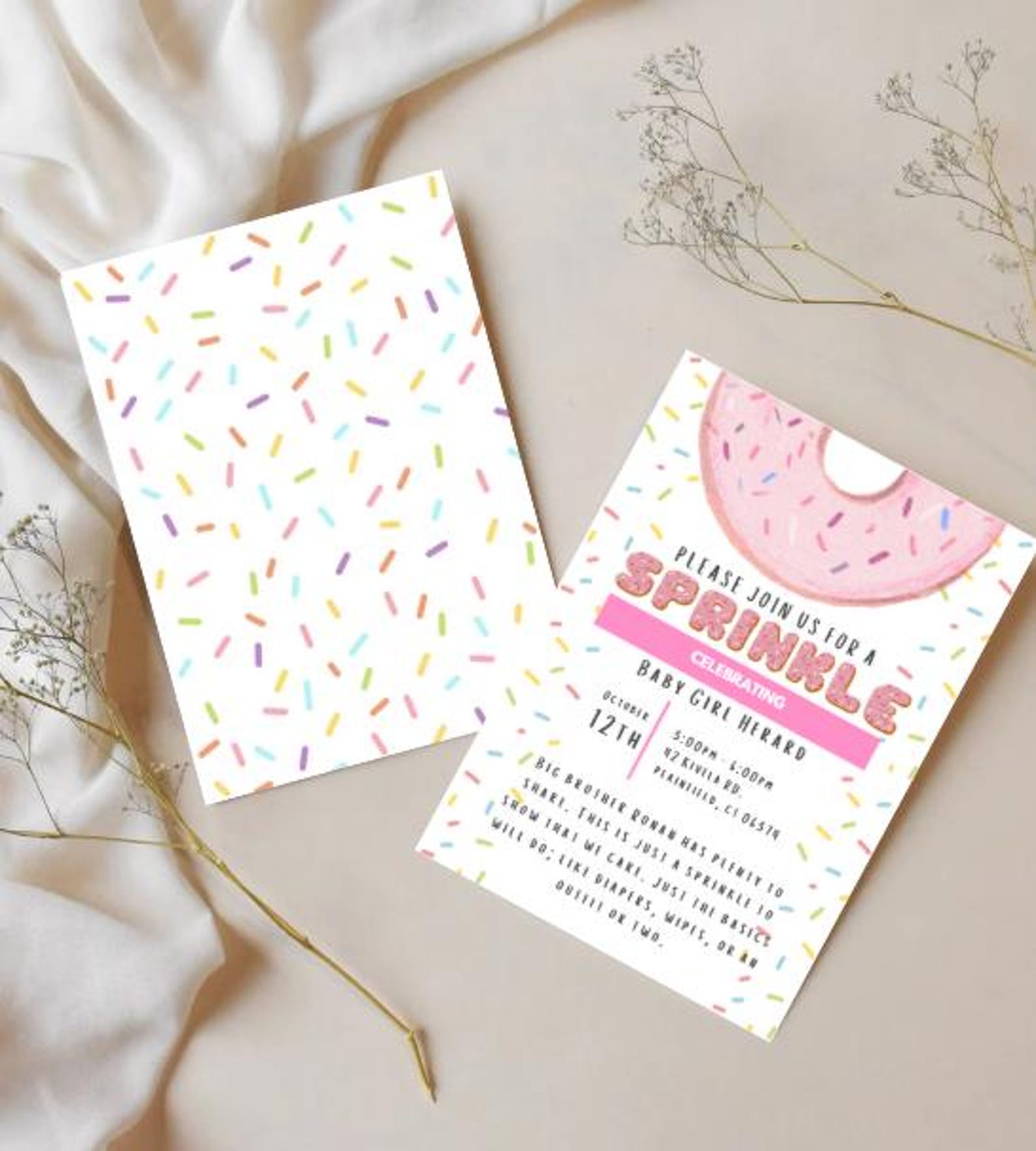 Sprinkle Baby Shower Invitation and Cards - Pink Customizable Digital ...