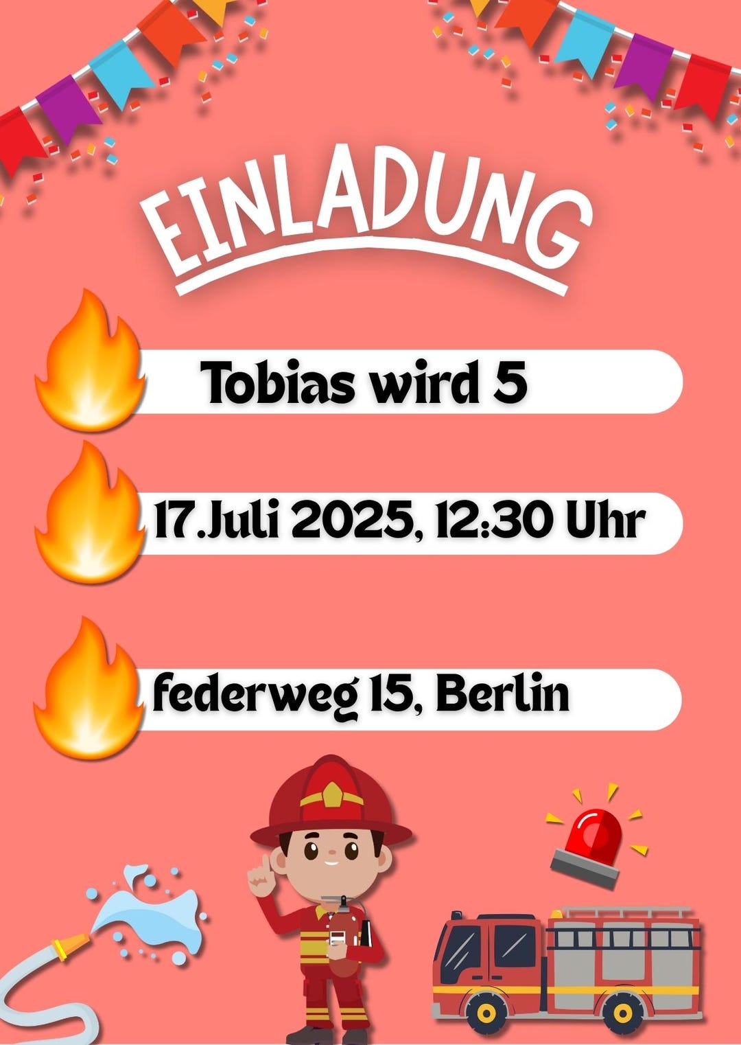 Fire Department Invitation Children's Birthday Party – Digital Download ...