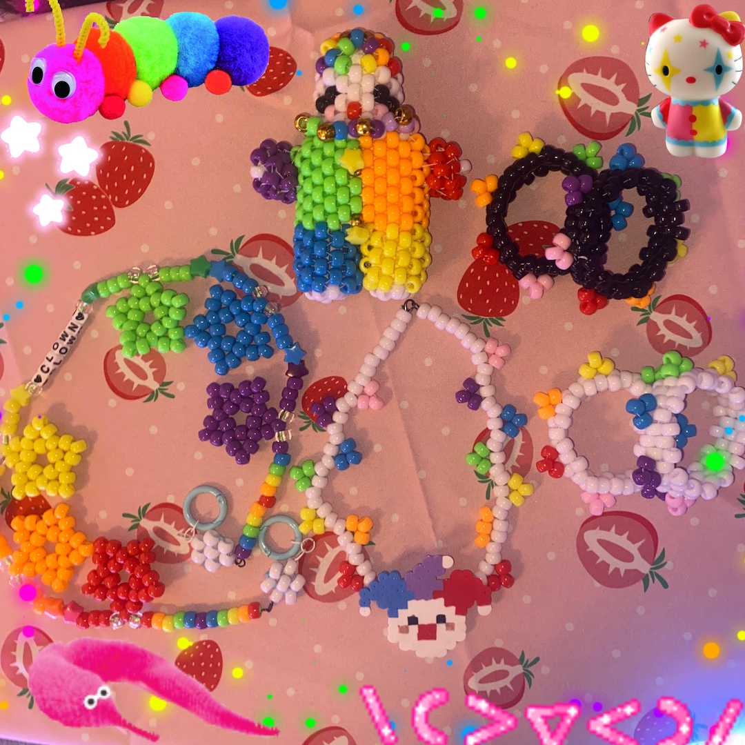 Clown Kandi Bundle - Spiked Kandi Cuffs, Perler Kandi Necklace, Kandi ...