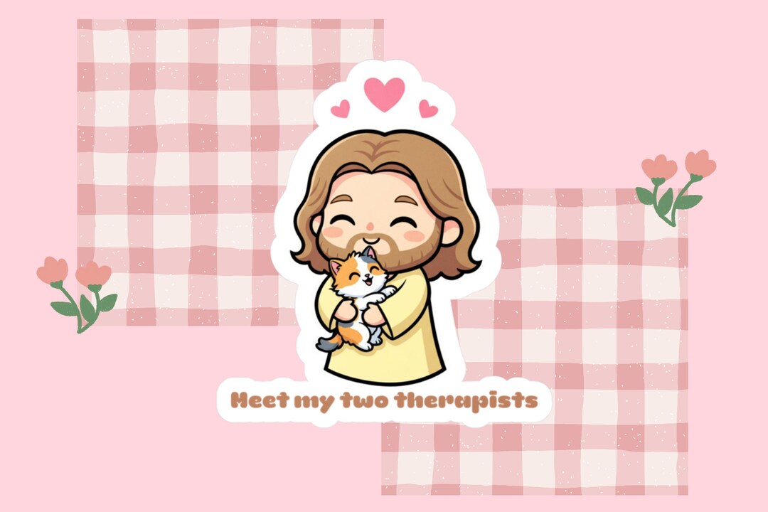 Chibi Jesus & Cat Sticker, Funny Christian Vinyl Decal - Etsy