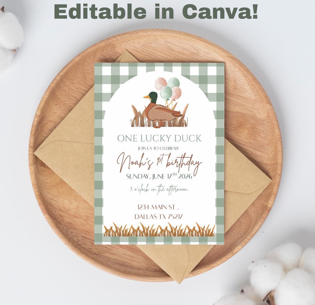 One Lucky Duck Birthday Card | Editable Canva Template | Printable ...