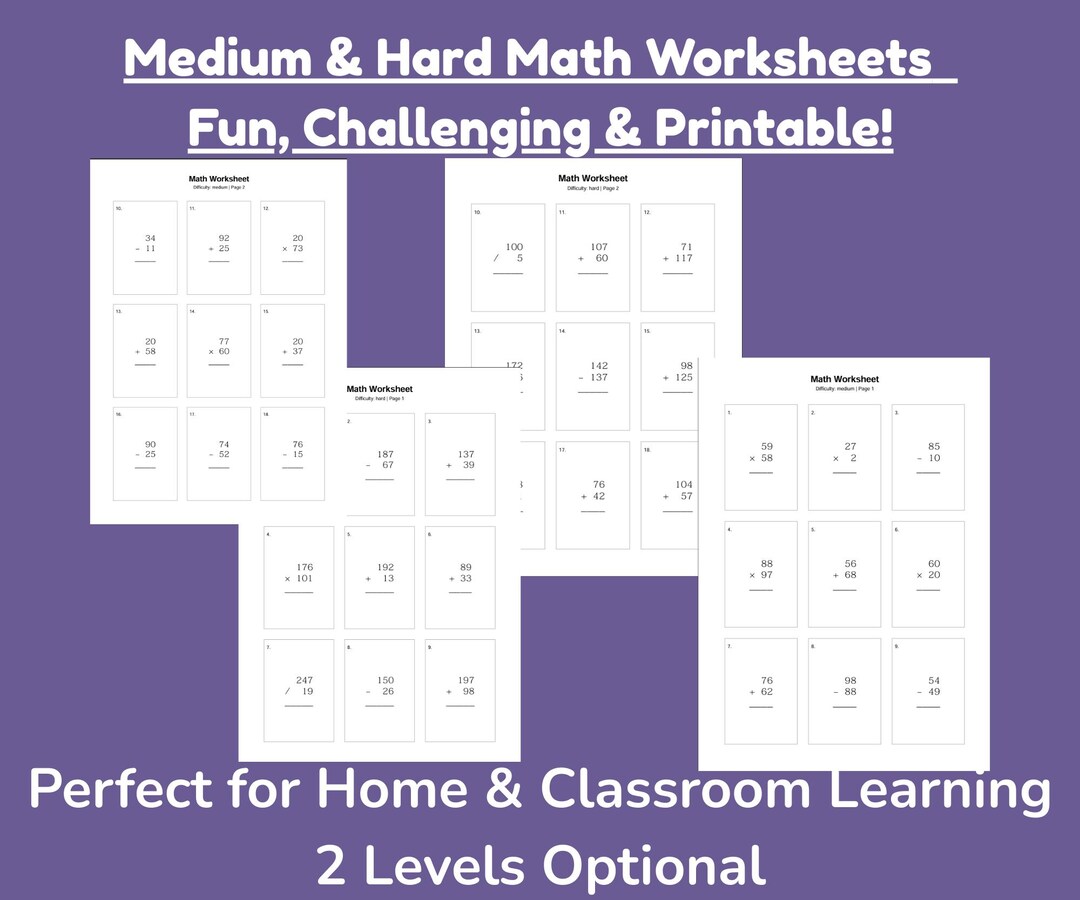 Printable Math Worksheets for Kids, Customizable Worksheets, Medium and ...