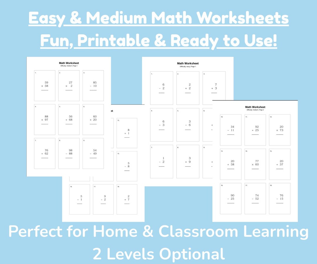 Printable Math Worksheets for Kids, 50 Pages of Easy and Medium ...