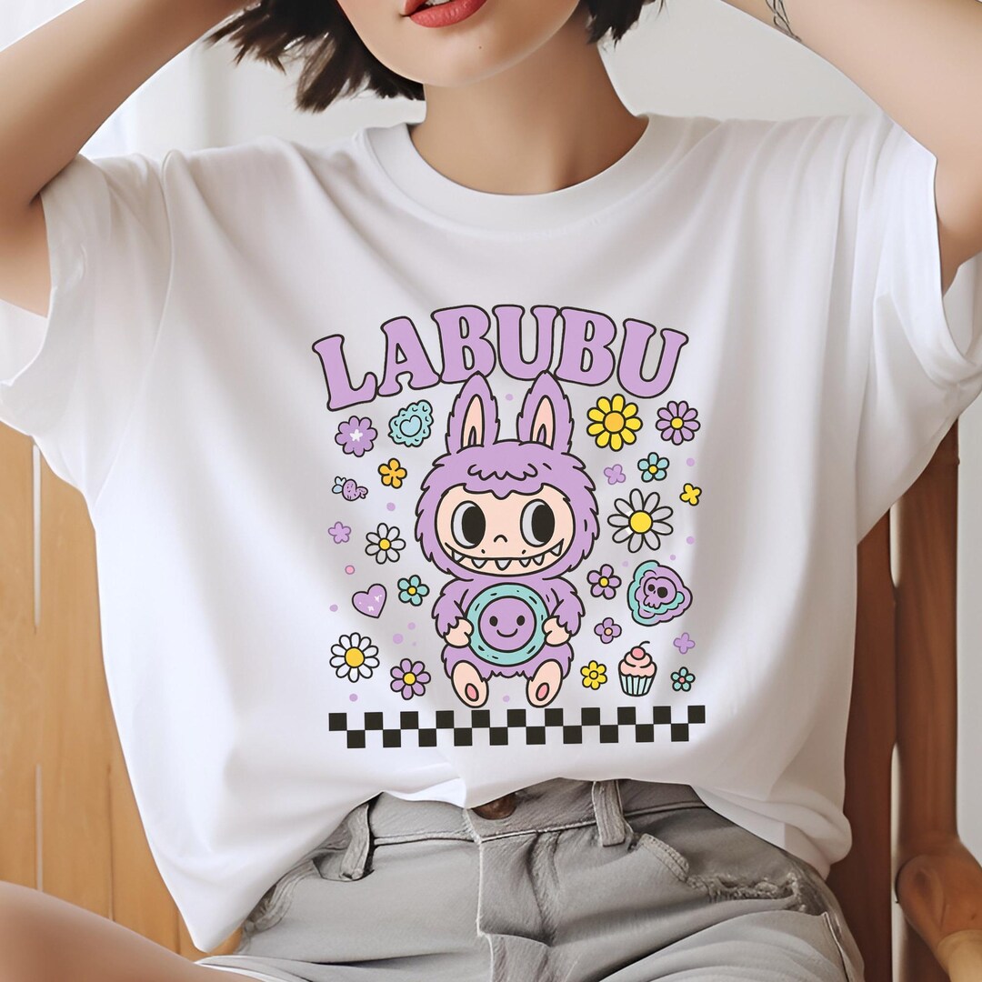 Labubu Floral Donut Shirt, Pastel Cartoon Character T-shirt, Kawaii ...