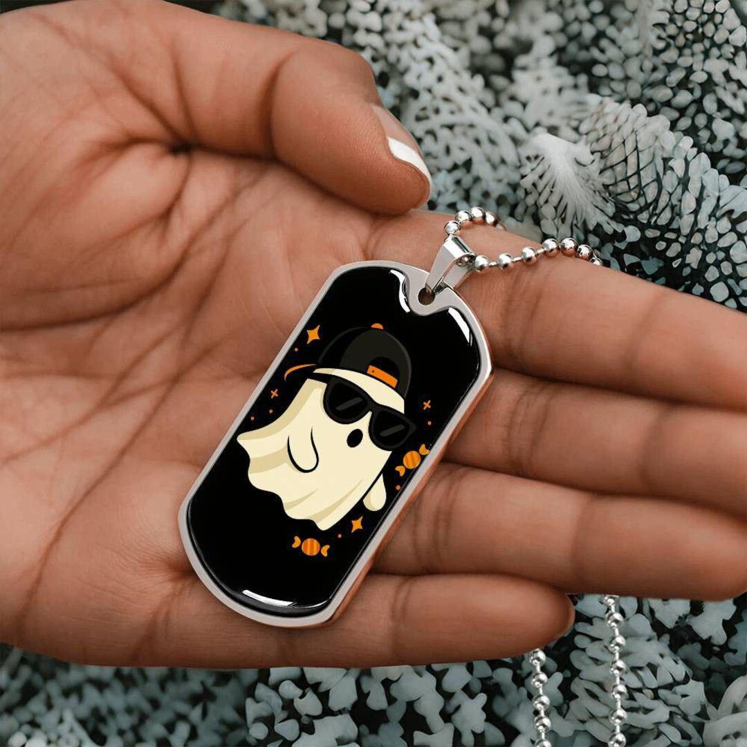 Personalized Halloween Ghost Dog Tag Necklace for Kids, Cute Trick or ...