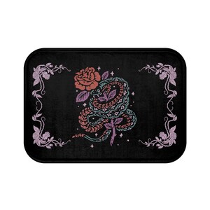 Floral Snake Decor, Halloween Gothic Snake Bath Mat, Rose Skull ...