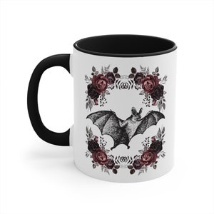 Romantic Dark Academia Gothic Floral Ceramic Mug, Botanical Bat ...