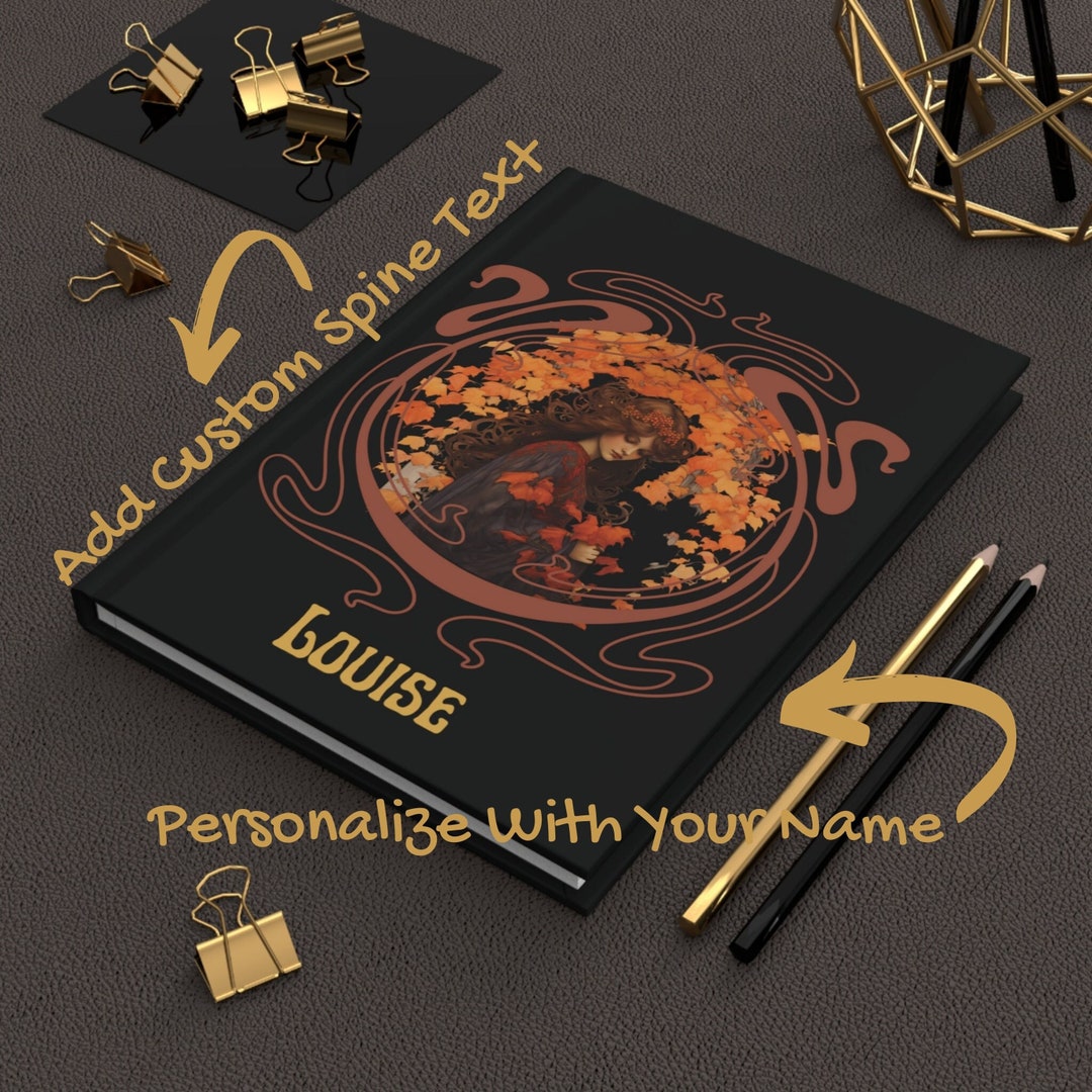 Art Nouveau Custom Name Notebook, Autumn Leaves Personalized Journal ...
